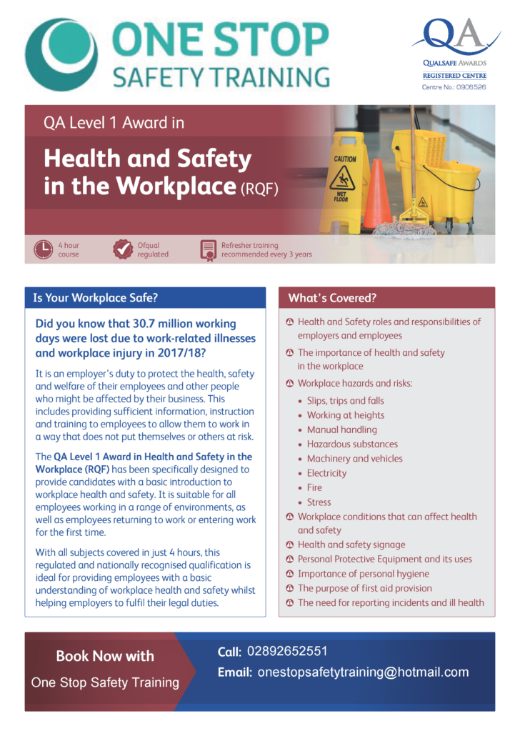 Level 1 Health and Safety in the Workplace (RQF) - ONE STOP Safety Training